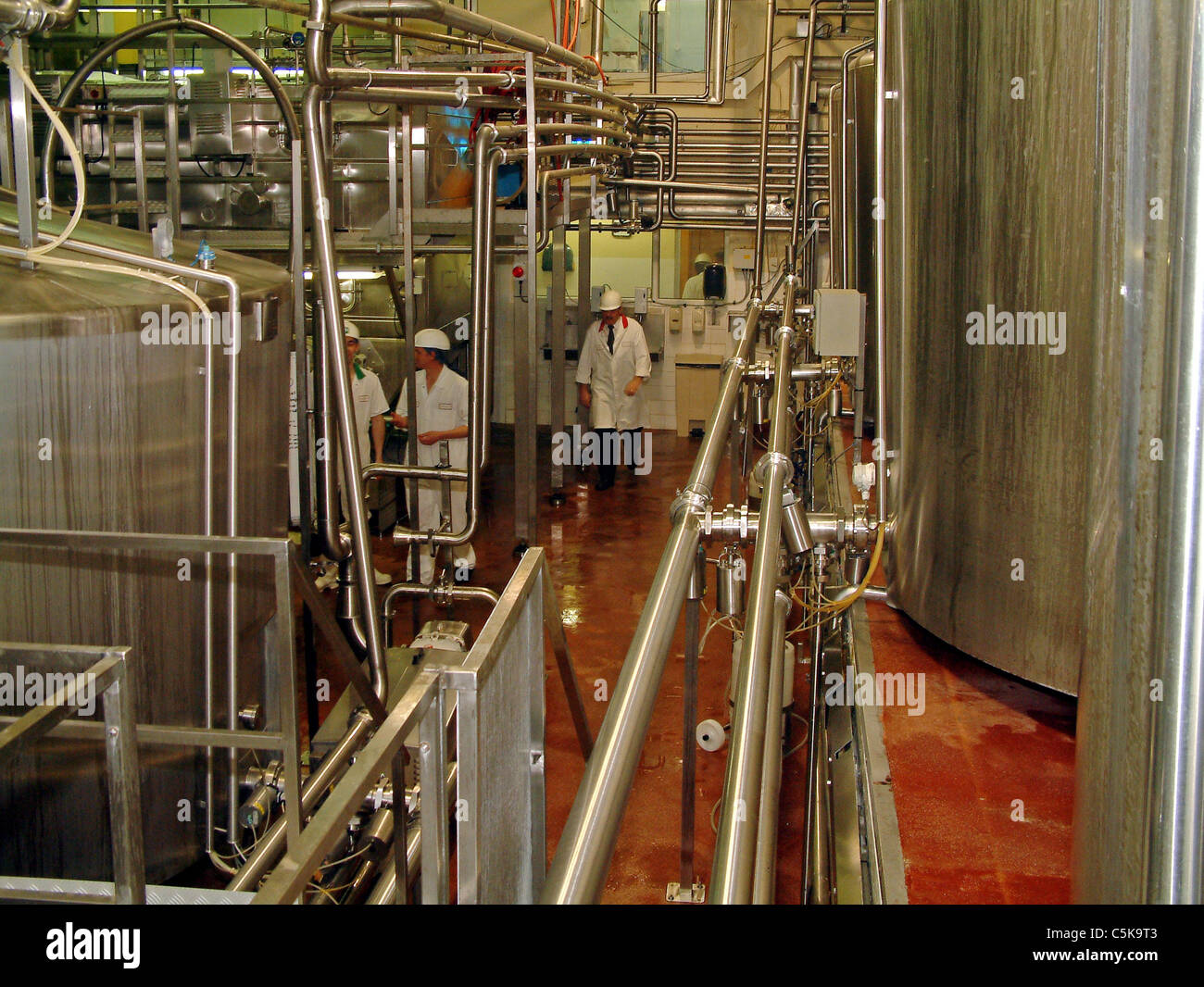 Stainless steel tanks used in Cheddar cheese production at Wyke Farms ...