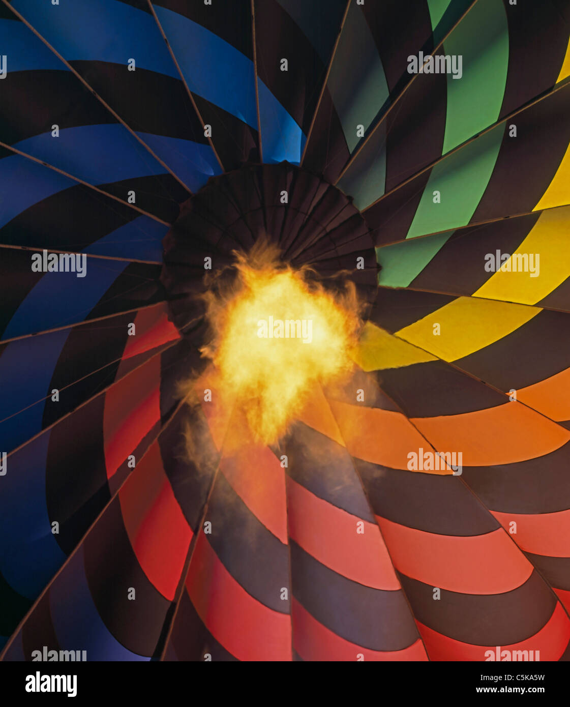 Looking up at flame heating hot air balloon Stock Photo - Alamy