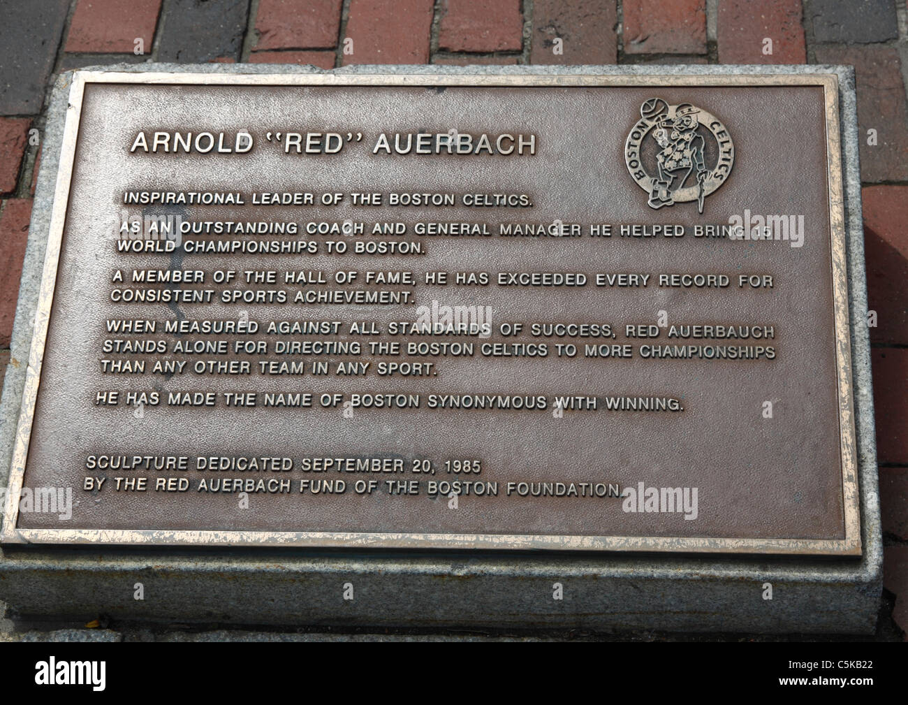 Memorial Plaque - Arnold 'Red' Auerbach - Boston Stock Photo - Alamy