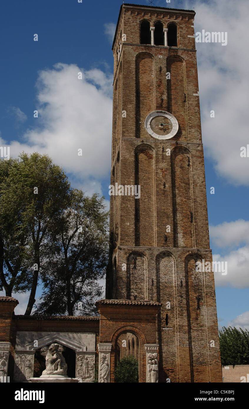Italy. Murano Island. Bell tower of the Church of Saint Mary and Saint ...