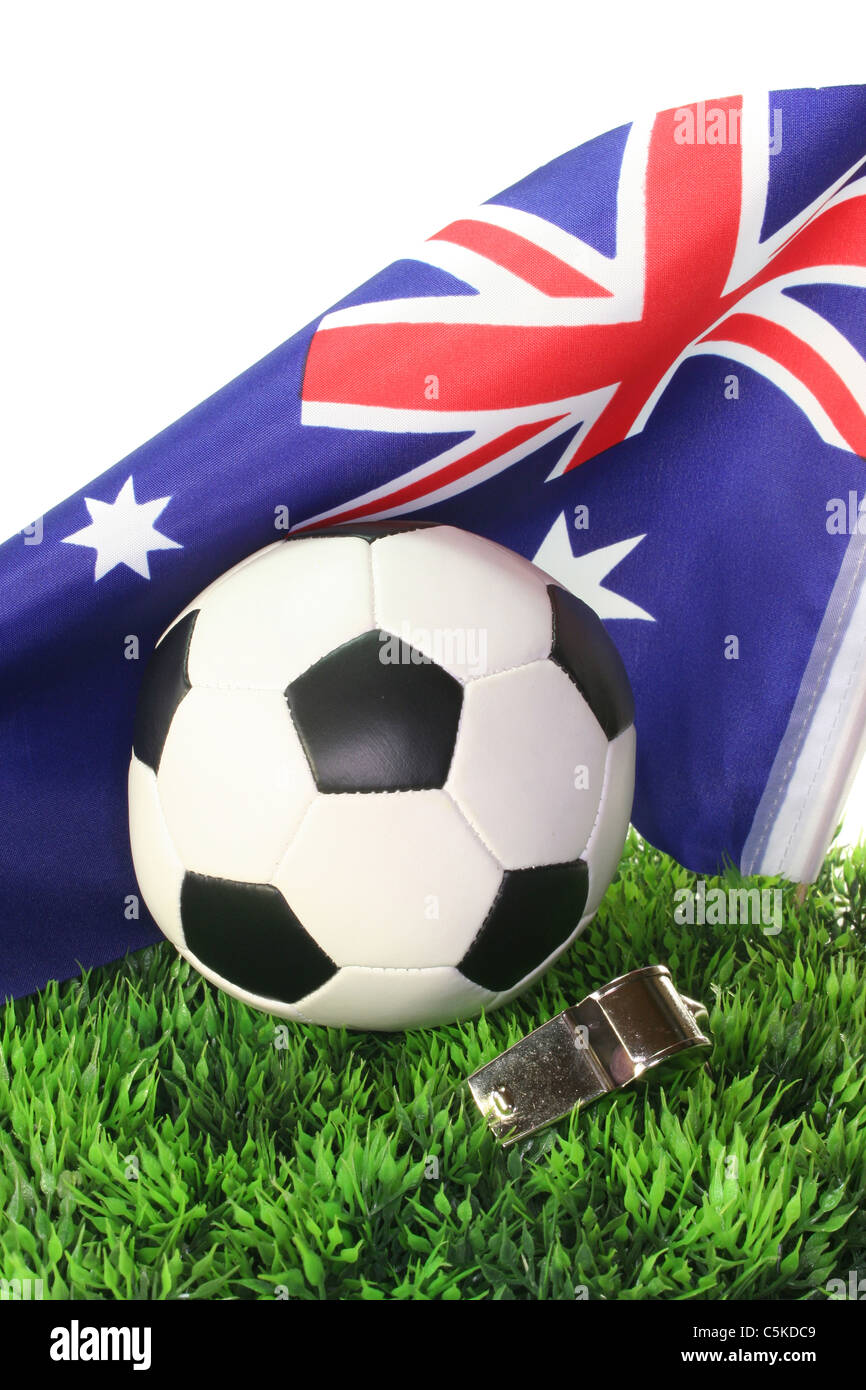 Flag of Australia with soccer in a field Stock Photo - Alamy