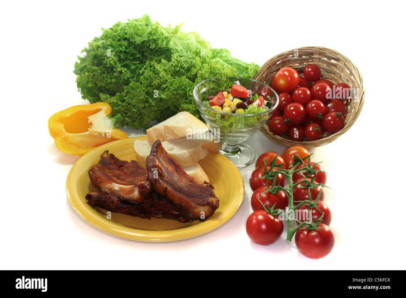fried spare ribs with bread and salad Texas Stock Photo - Alamy