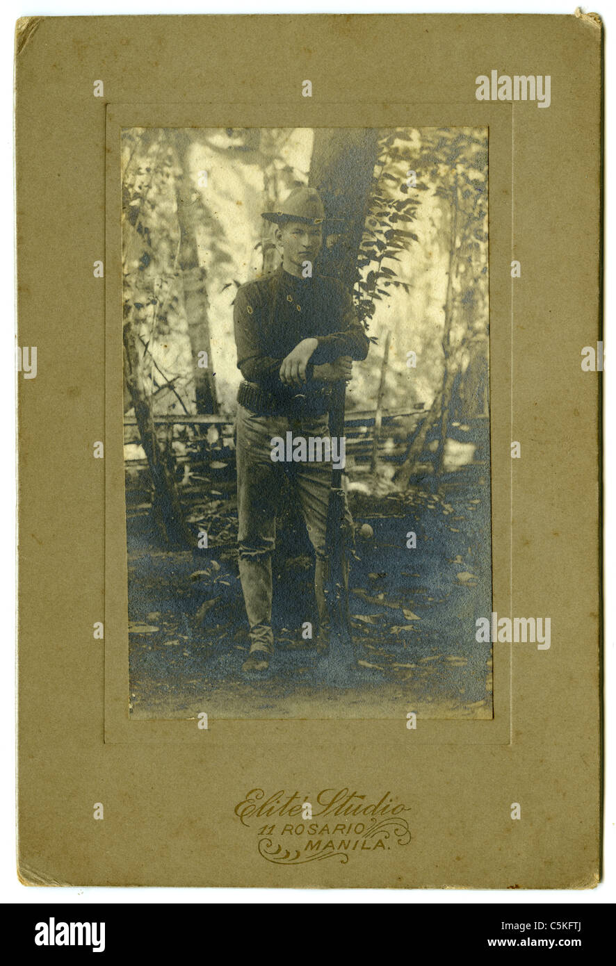 Spanish American War soldiers in Manila, Philippines portrait. uniform ...
