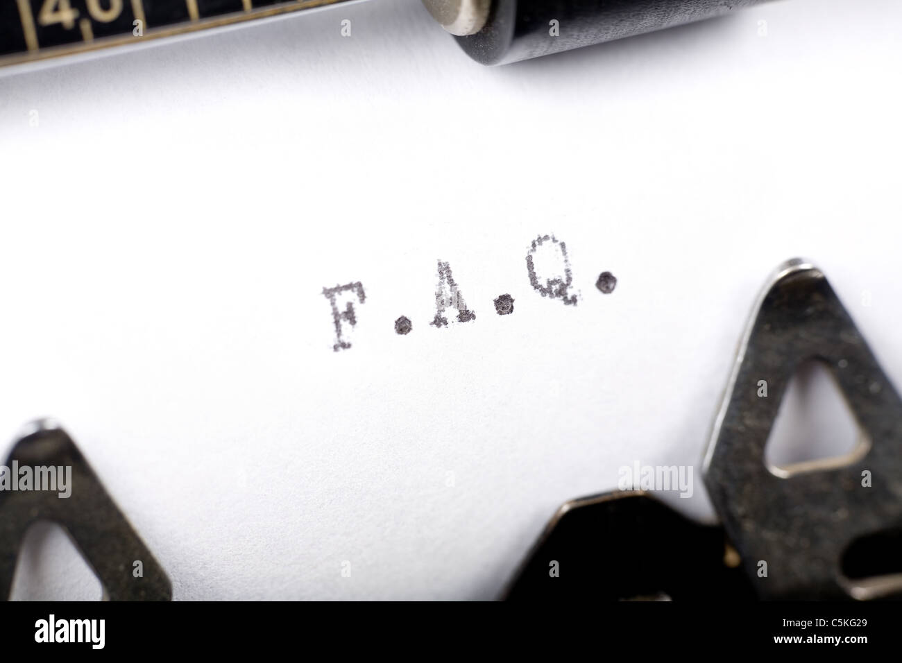 Typewriter close up shot, concept of FAQ Stock Photo - Alamy