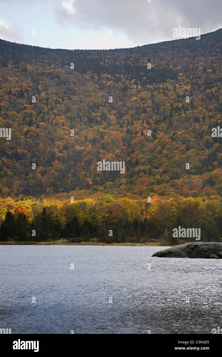 Small lake at foot of mountains in Fall color Stock Photo - Alamy