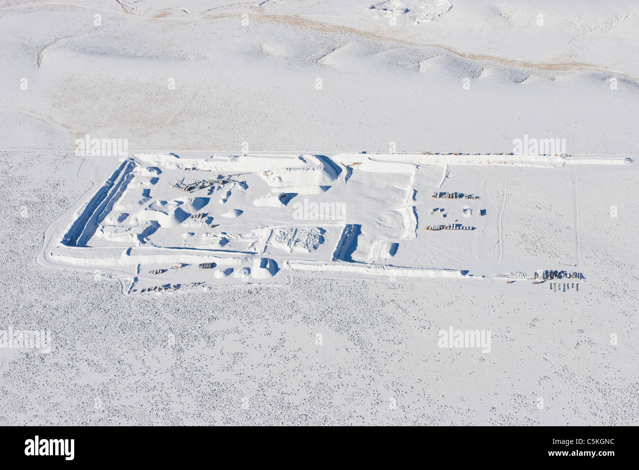Aerial view of gravel pit covered in snow Stock Photo - Alamy