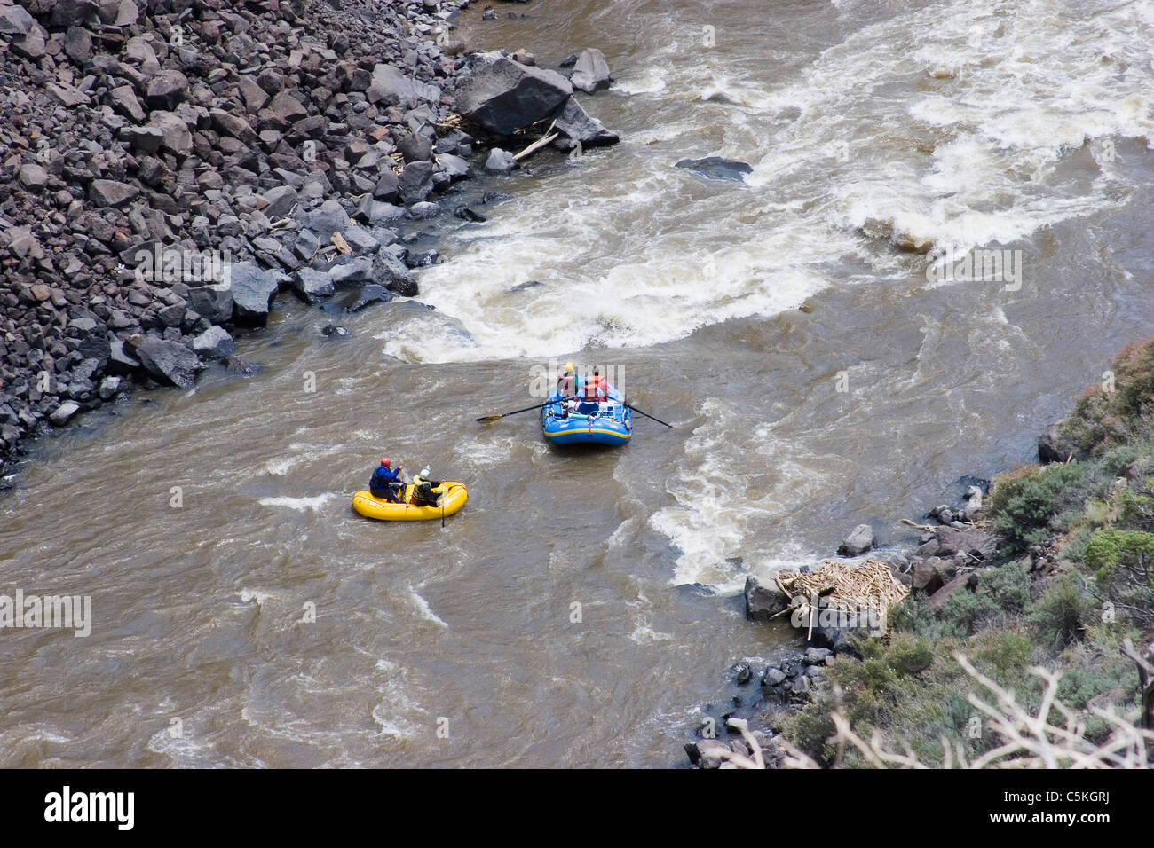 High view of two rafts on the Rio Grande River Stock Photo - Alamy