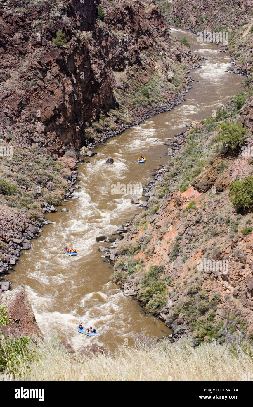 Vertical high wide view of Rio Grande River with three rafts Stock ...