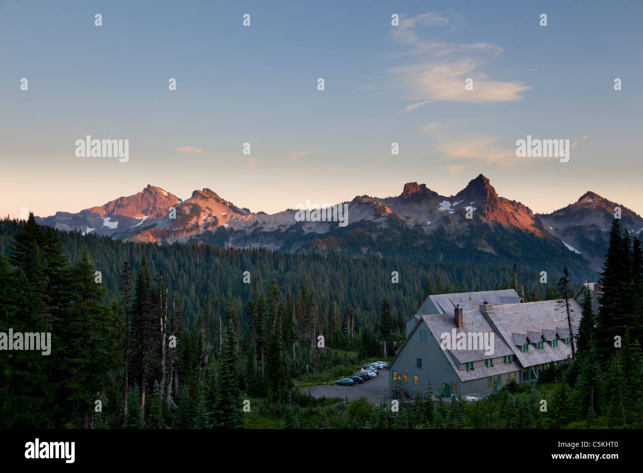 Paradise Inn Mount Rainier National Park at Sunset Washington USA Stock ...