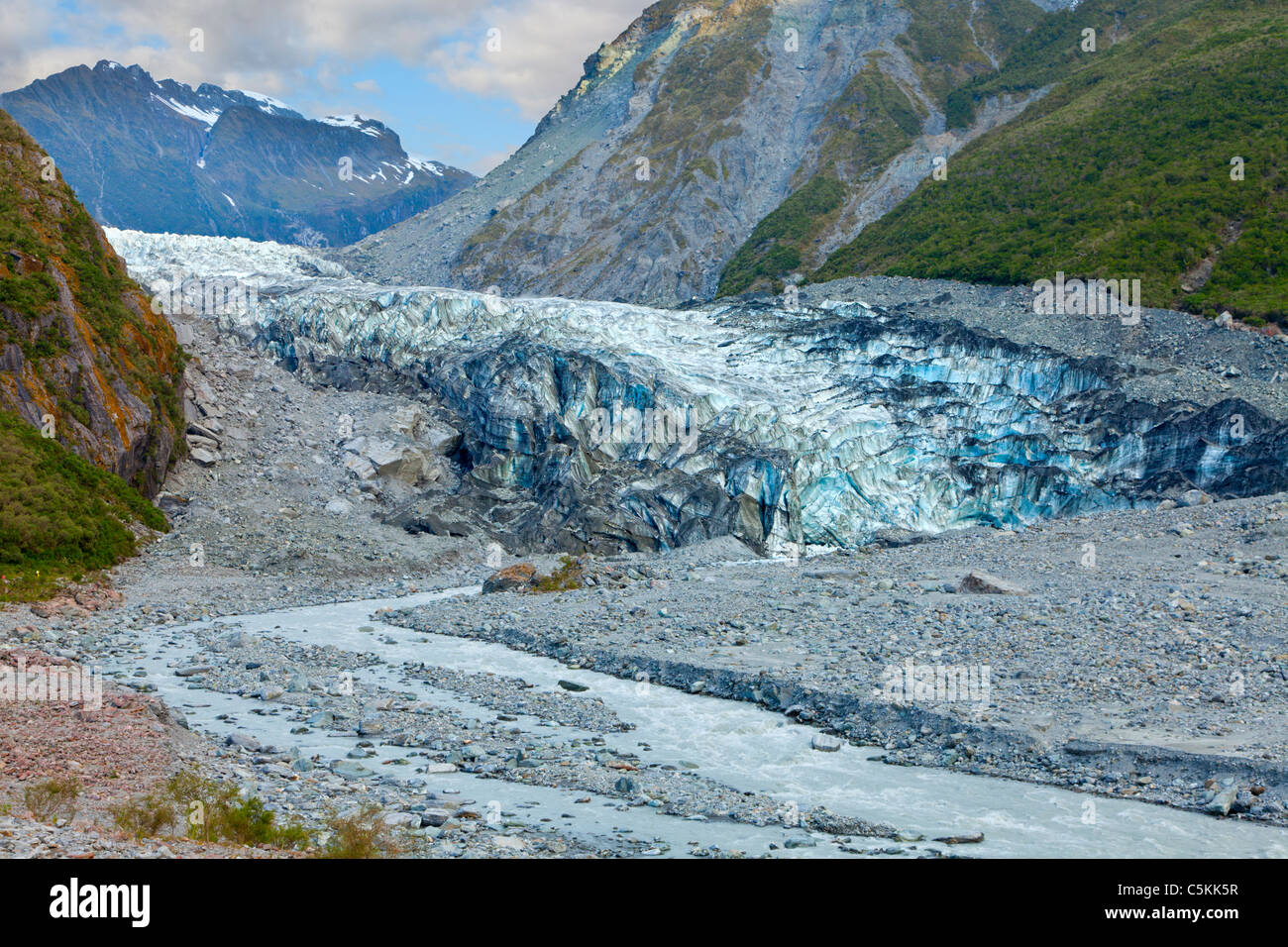 View of the Fox Glacier from the terminus Stock Photo - Alamy