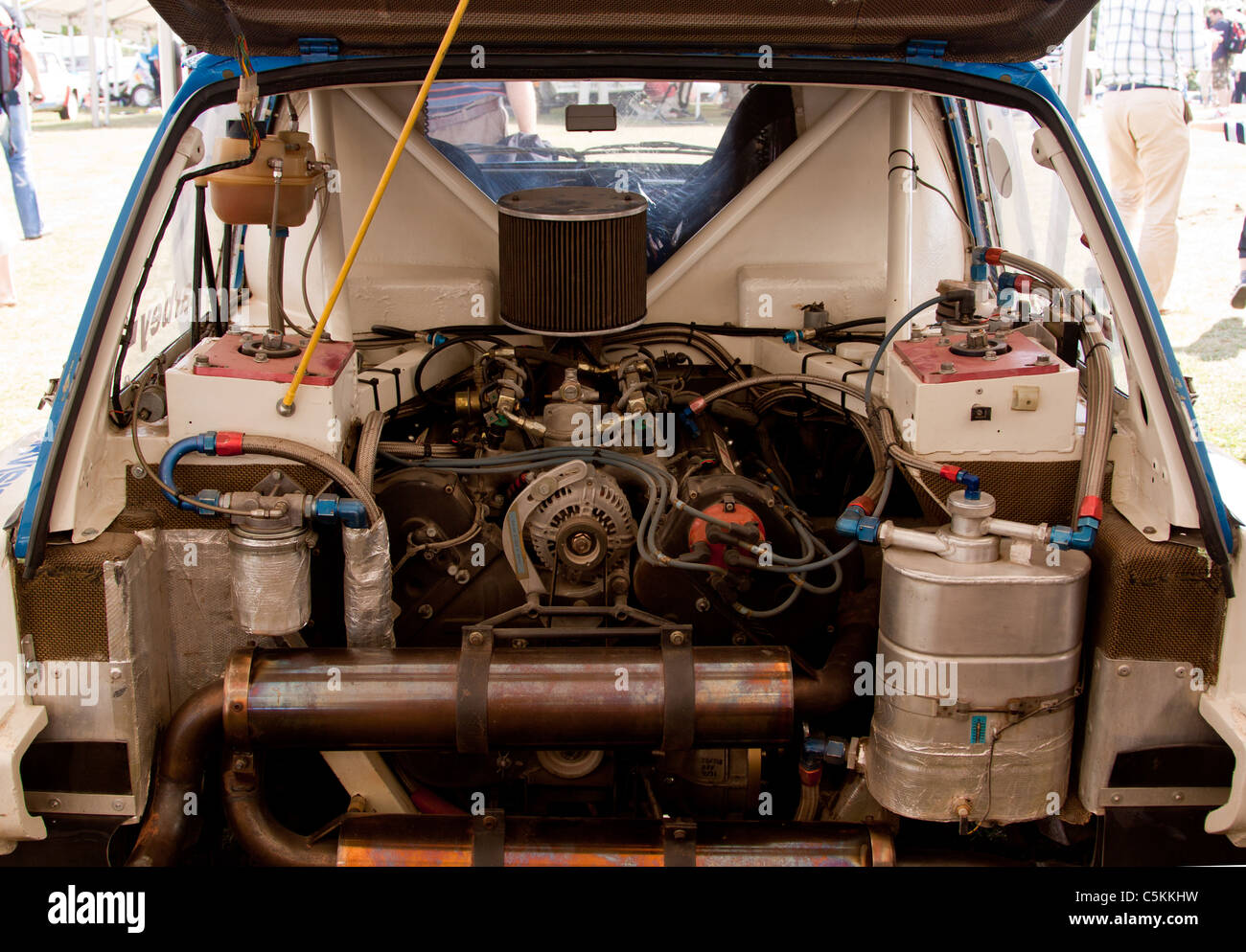 Rear engine bay of the legendary MG 6r4 rally car on display at the ...