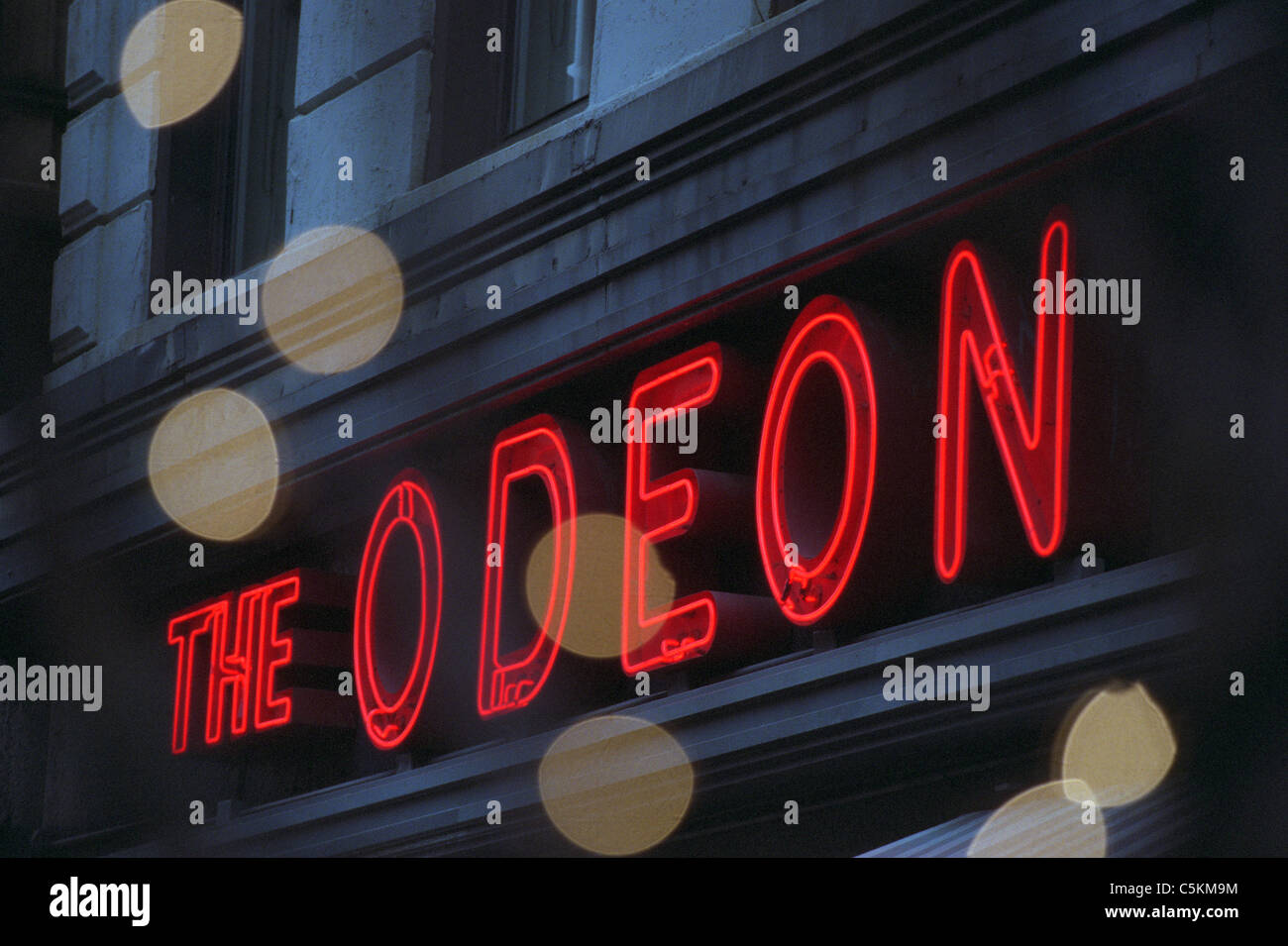 Odeon with holiday lights in front, Odeon, downtown, NYC Stock Photo ...