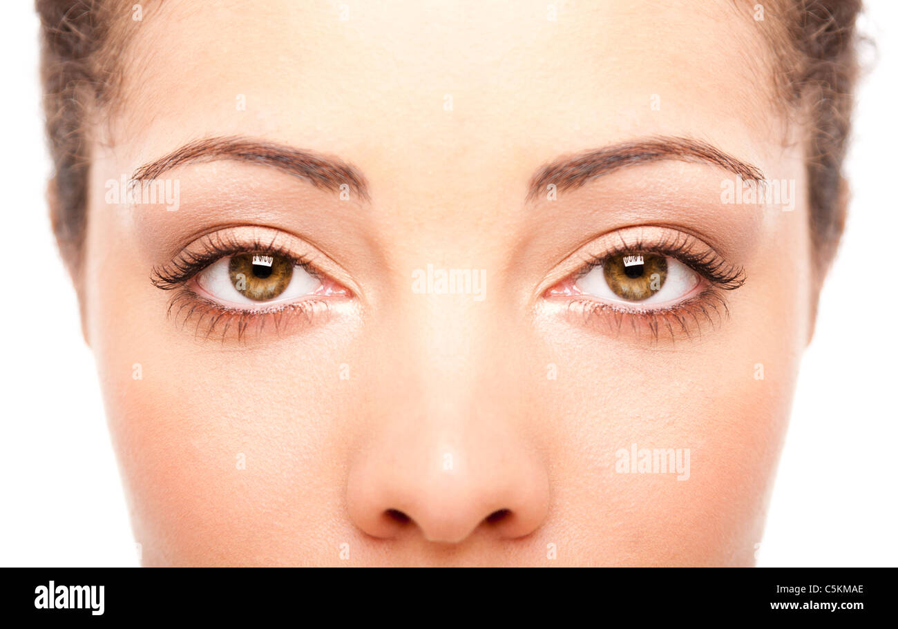 Beautiful female eyes as windows to the soul on face with fair skin ...