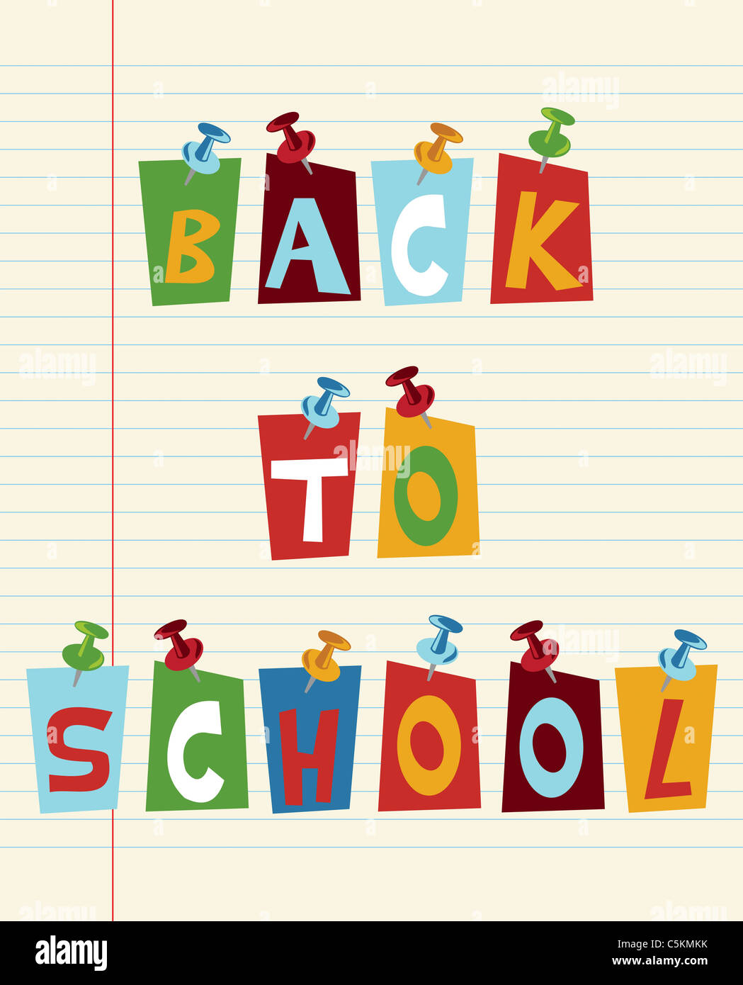 Back to school funny multicolored text with pushpins Stock Photo - Alamy