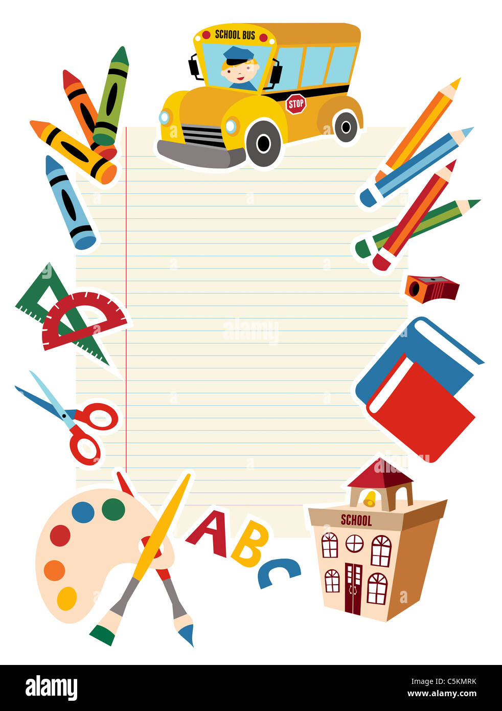 Set of vector School tools and Supplies background Stock Photo - Alamy