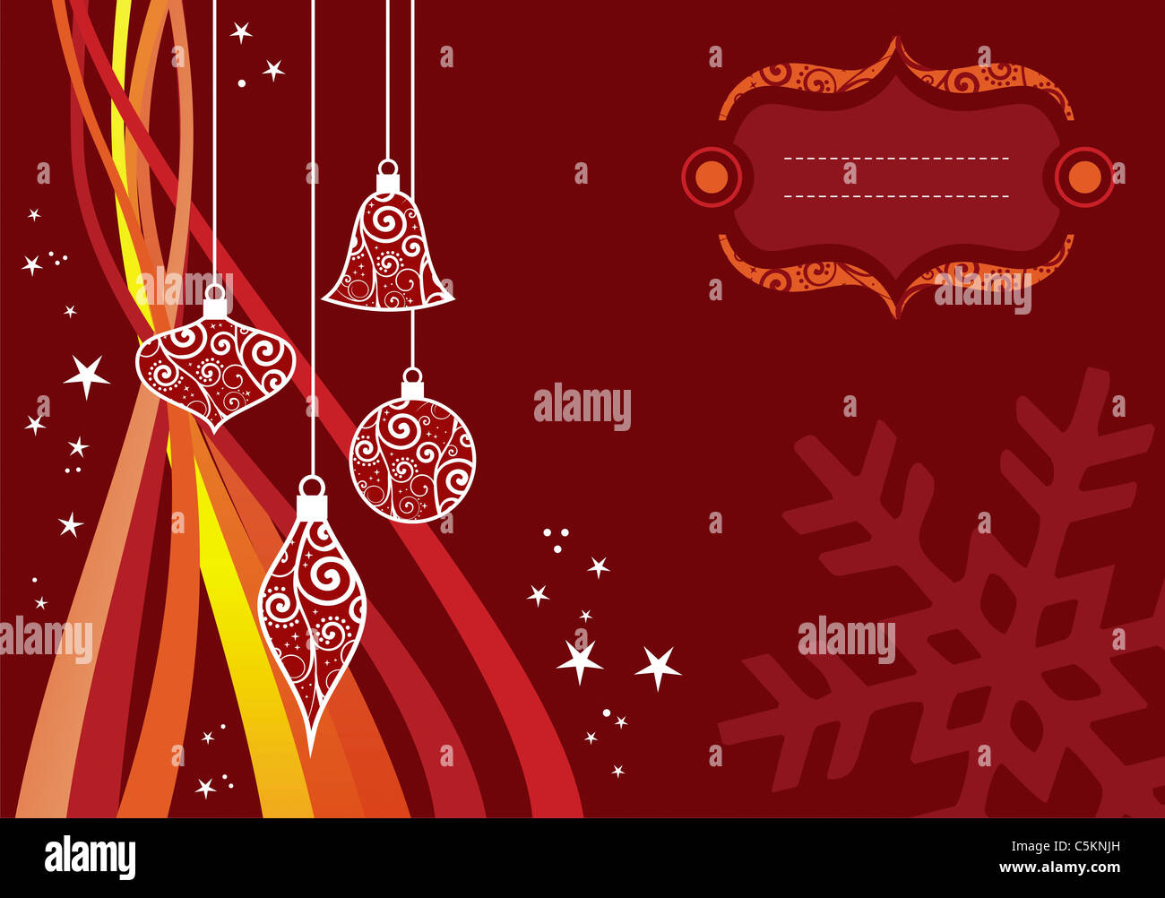 Christmas season illustration with stars, balls and waves over red ...
