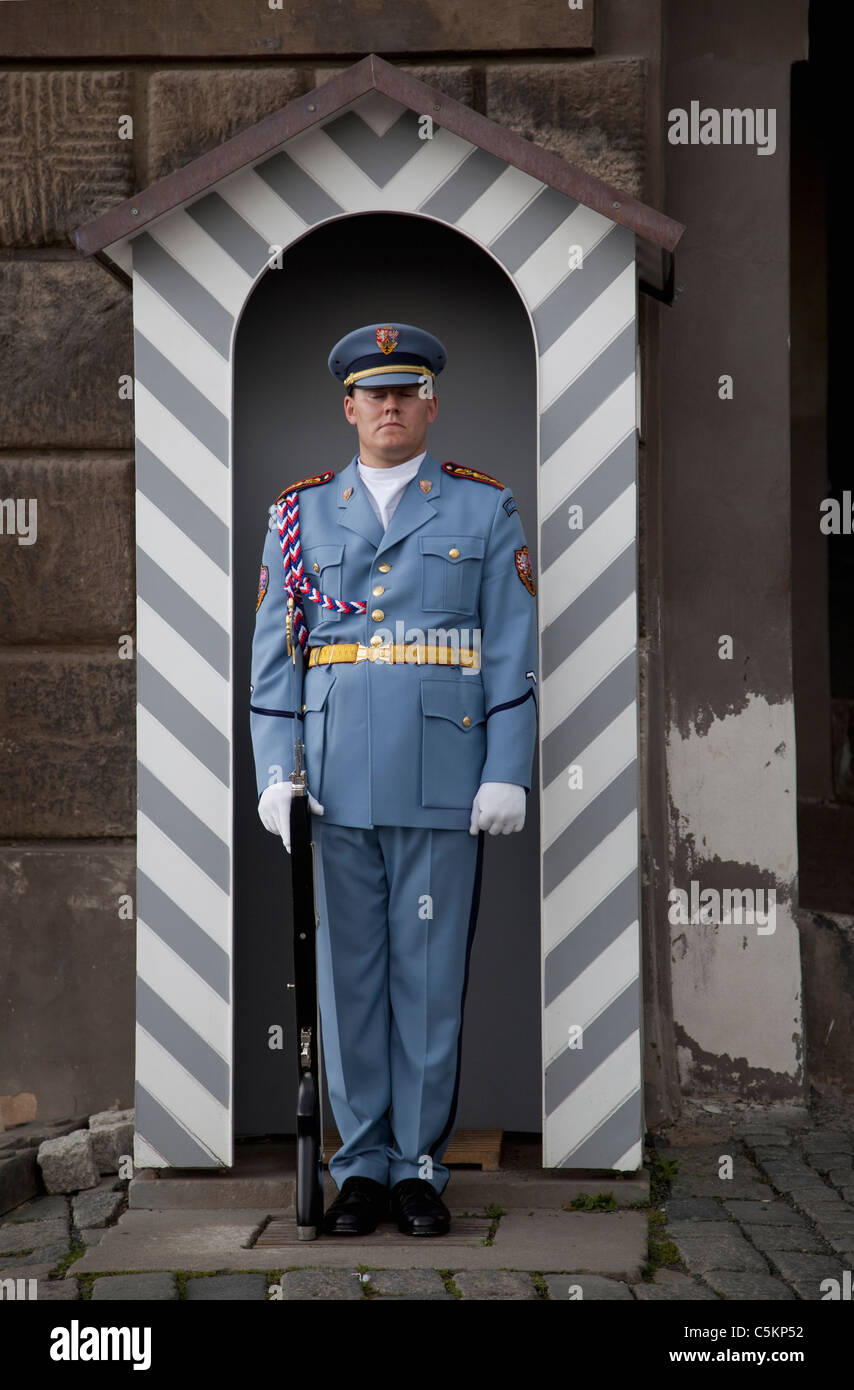 Sentry in his sentry-box at Prague Castle, Prague, Czech Republic Stock ...