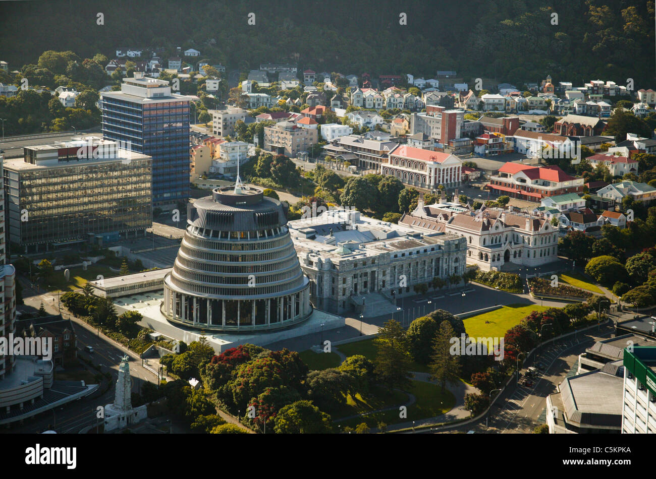 Aerial view of Parliament Buildings. (Left to right) Executive Wing ...