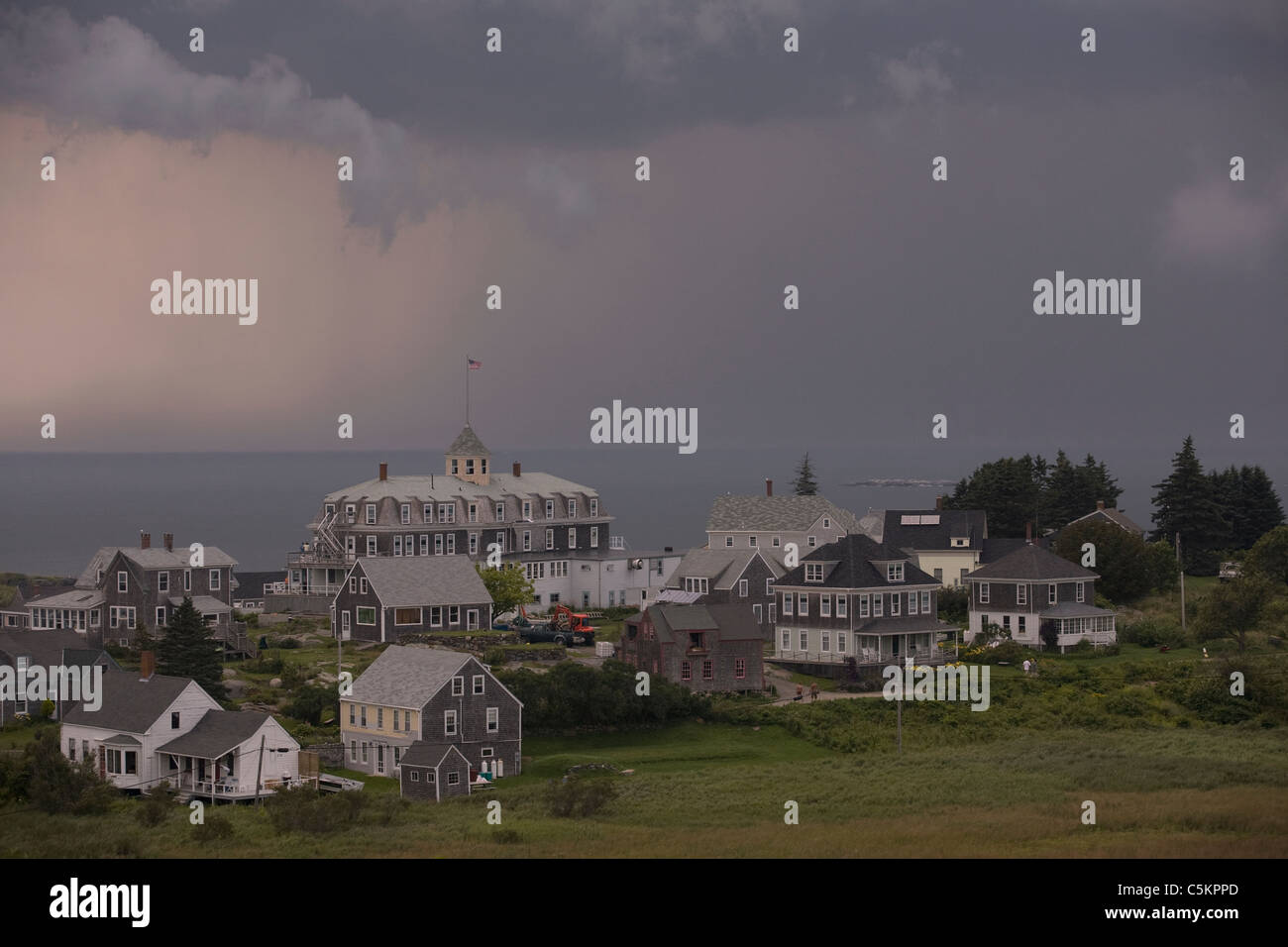 Monhegan Island, Maine - View of Monhegan Island harbor and village ...