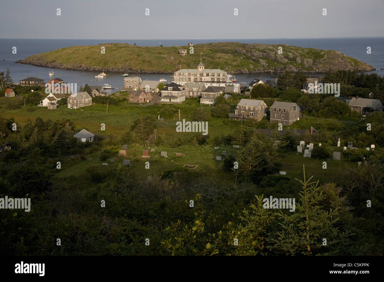 Monhegan Island, Maine - View of Monhegan Island harbor and village ...