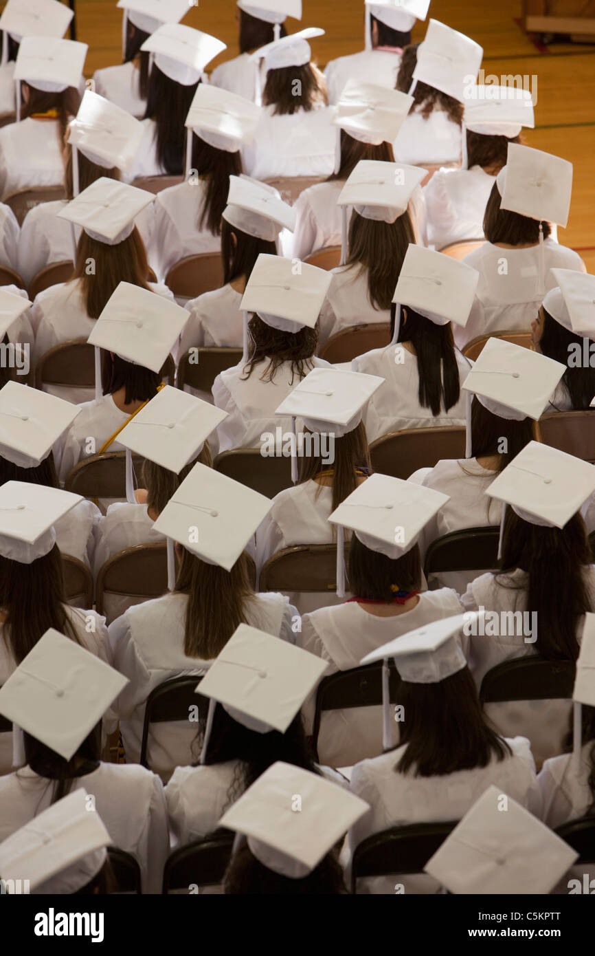 All girls high school graduation ceremony Stock Photo - Alamy