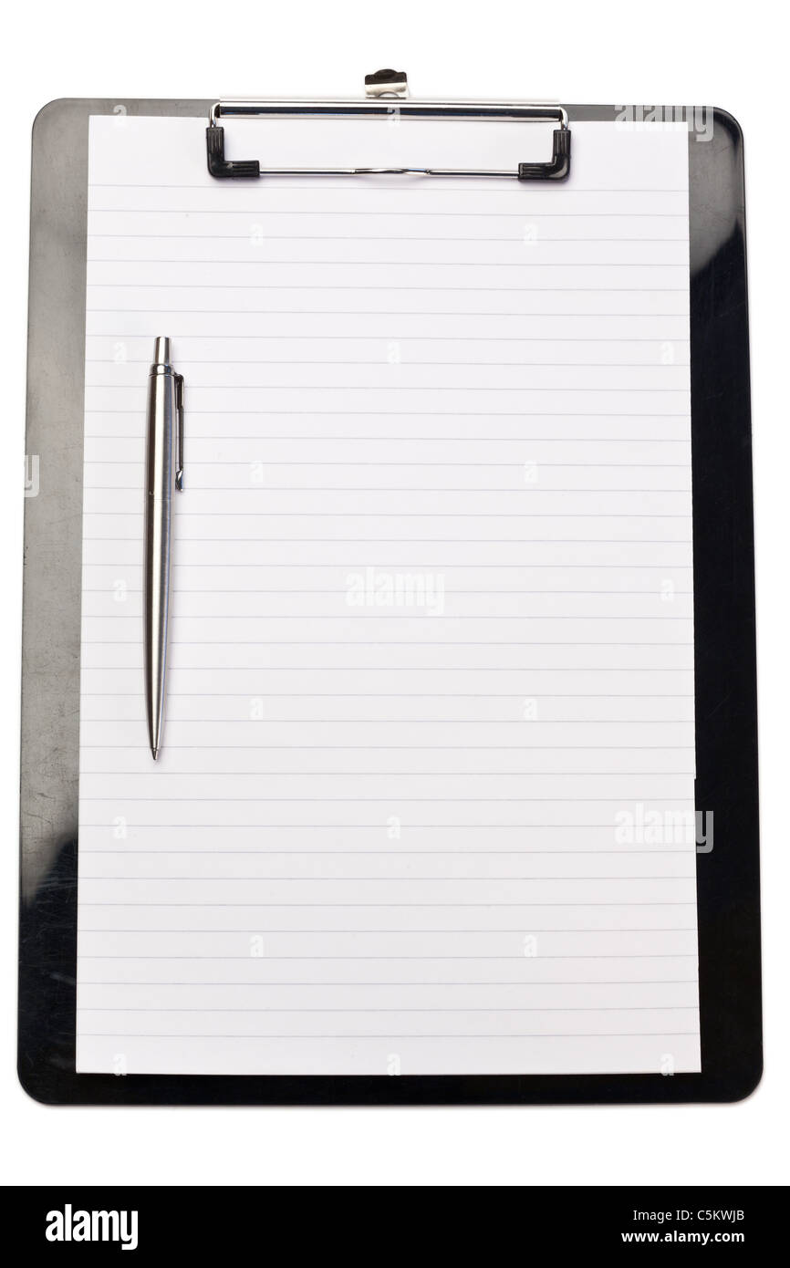 Pen on the left of note pad Stock Photo - Alamy