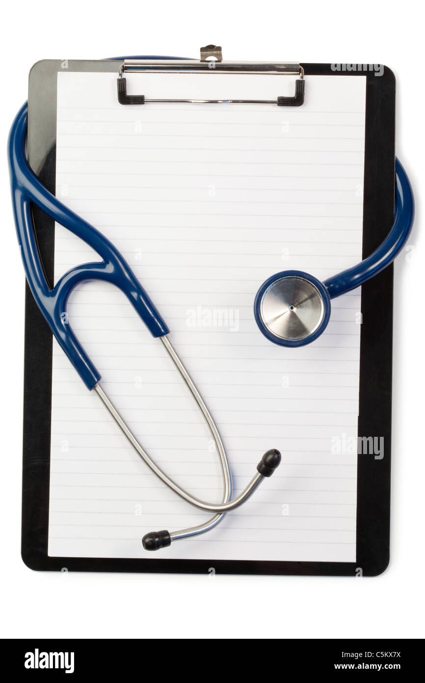 Note pad and blue stethoscope Stock Photo - Alamy