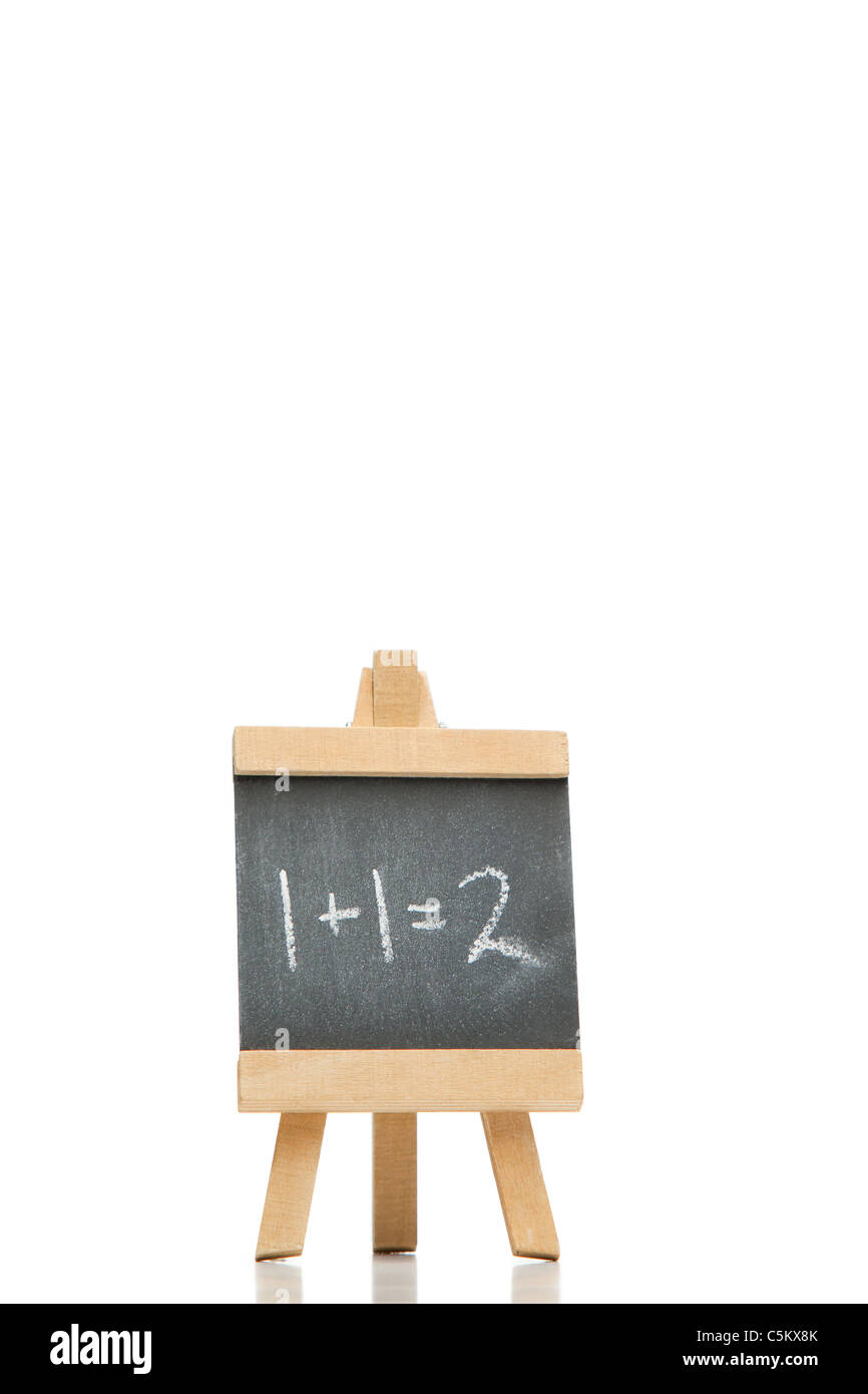 Chalkboard with an addition and a result written on it Stock Photo - Alamy