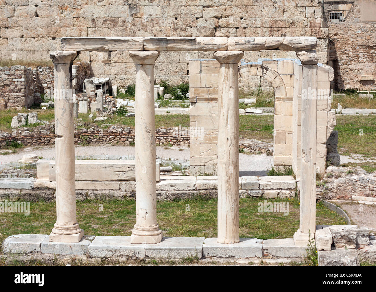 Ancient ruins in the Roman Agora or Forum in the centre of Athens ...