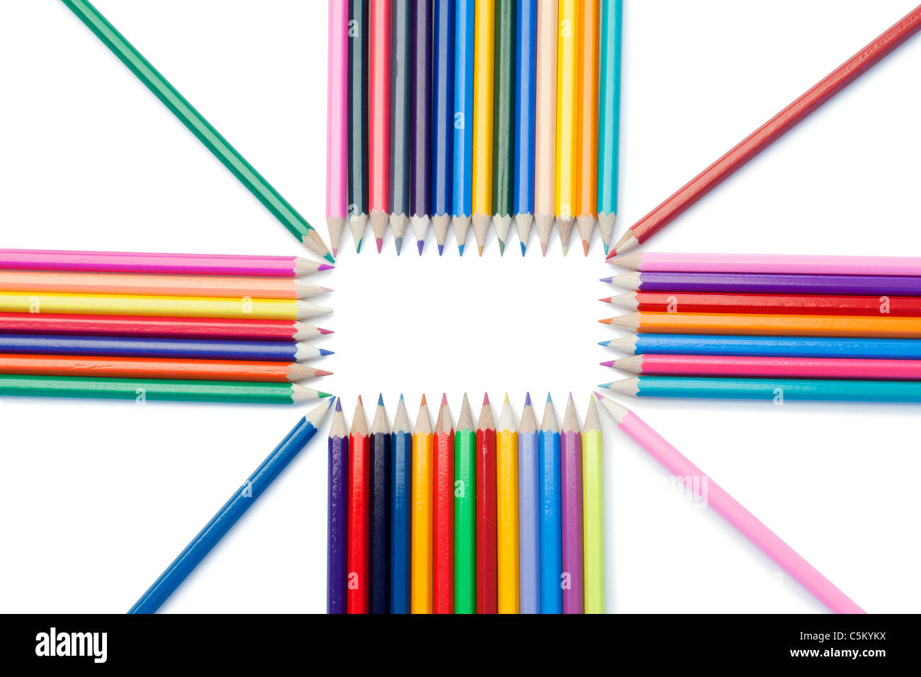 Top view of color pencils shape Stock Photo - Alamy