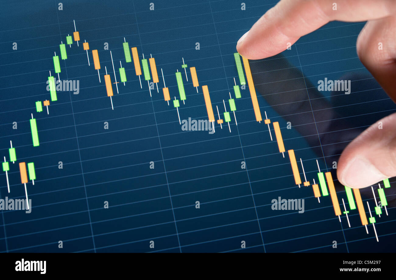 Touching stock market graph on a touch screen device Stock Photo - Alamy
