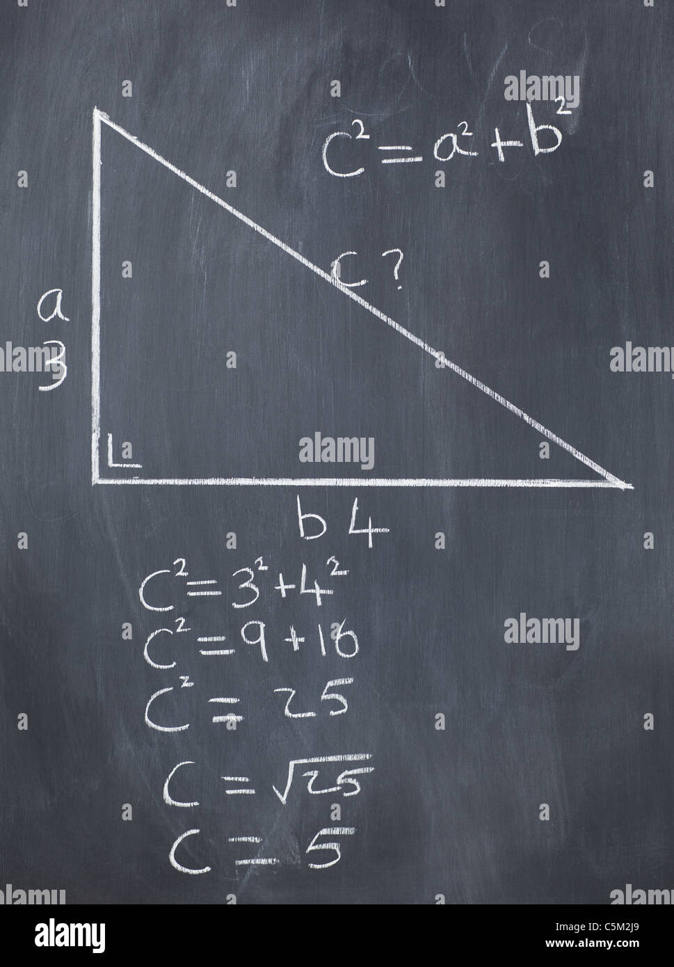 Right-angled triangle with pythagorean formula and calculations Stock ...