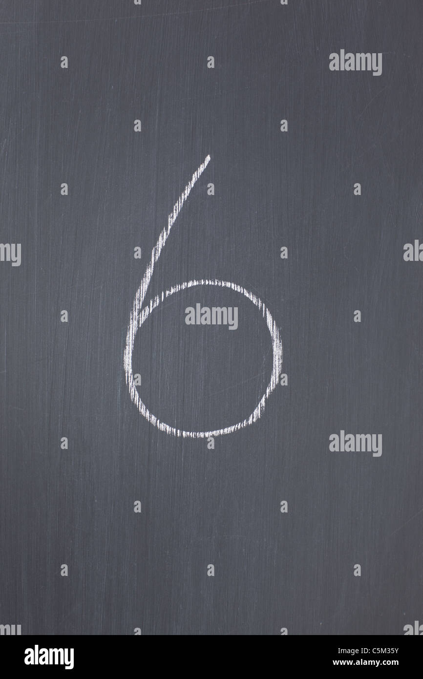 Blackboard with a six written on it Stock Photo - Alamy