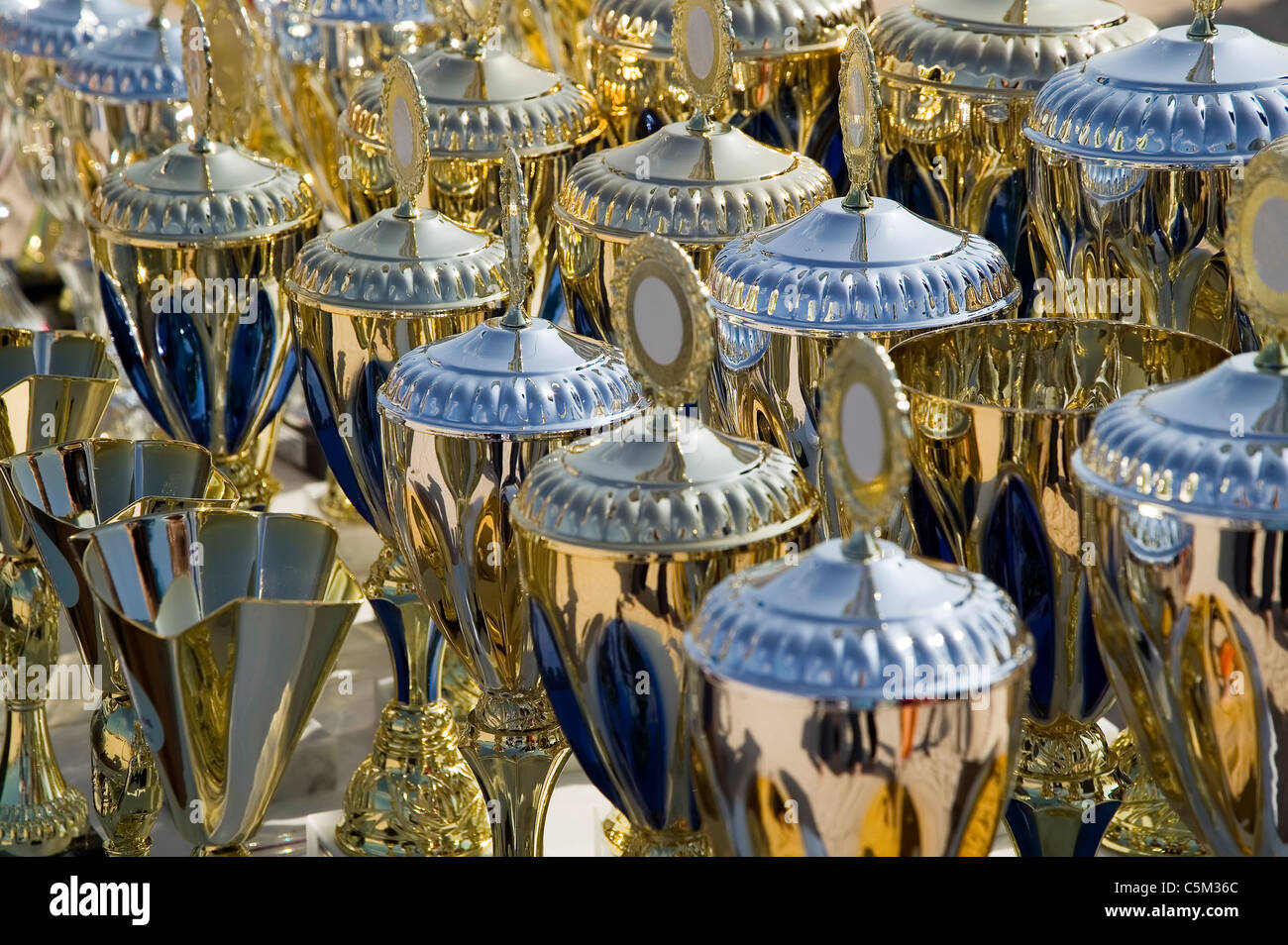 Background made from many champion trophy cups, golden color Stock ...