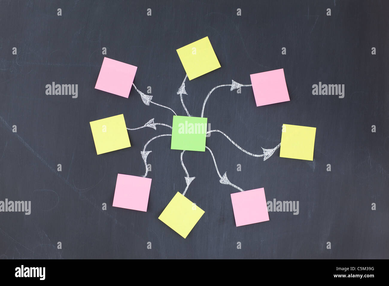 Blank stick-on notes linked forming a design on a blackboard Stock ...