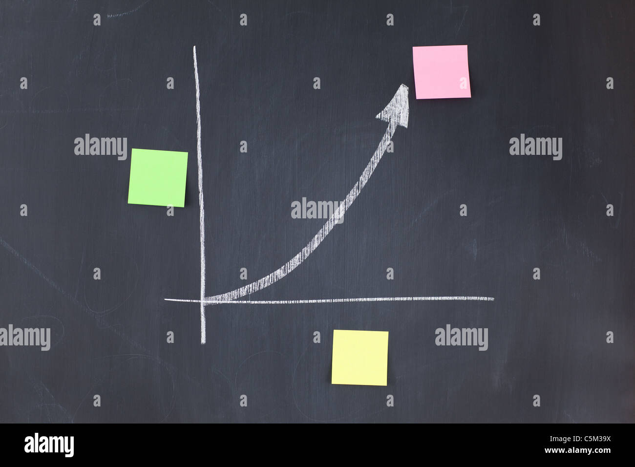 Blackboard graph with blank stick-on notes on its axis and apex Stock ...