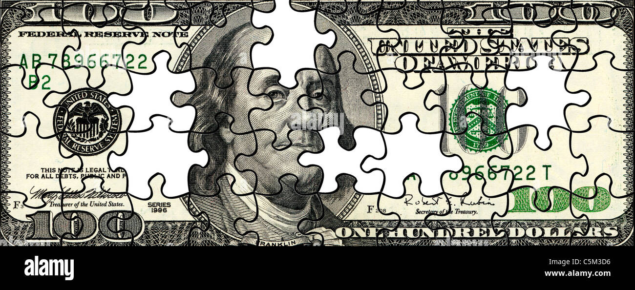 puzzle made from 100 dollar bill Stock Photo - Alamy