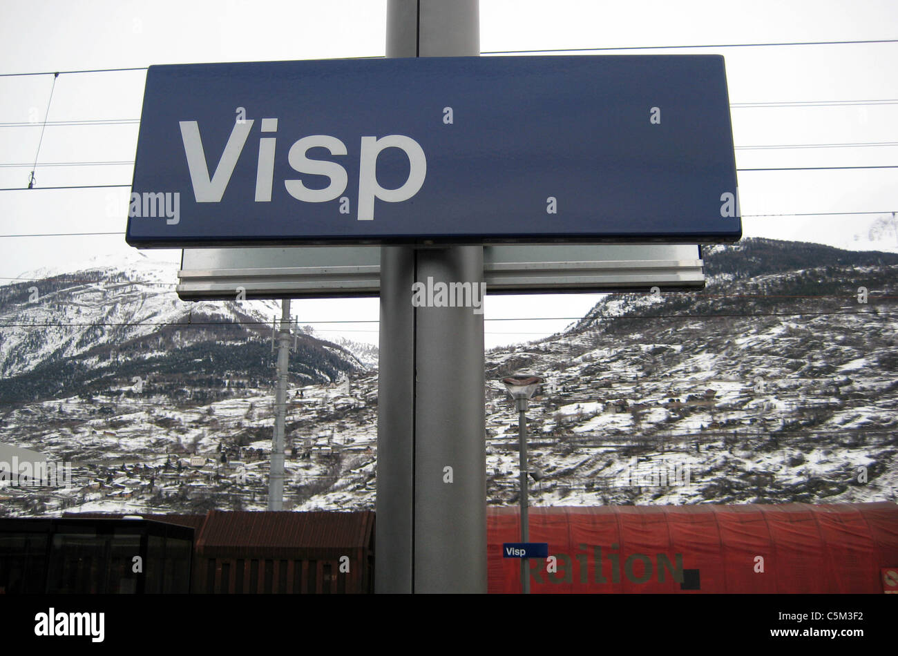 The main railway station at Visp in the canton of Valais in Switzerland ...