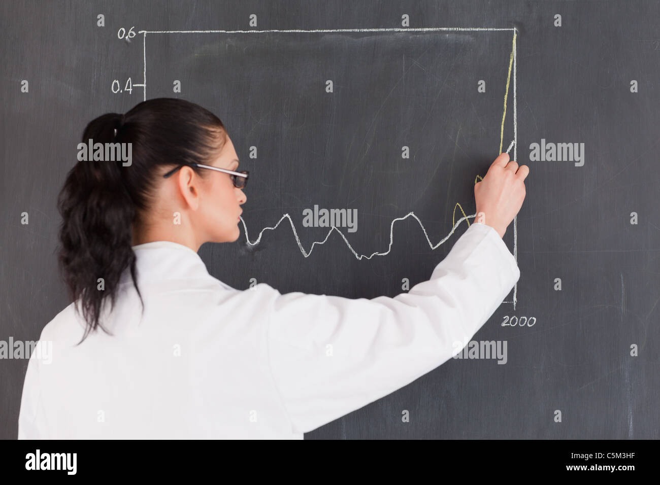 Dark-haired scientist drawing a graph on the blackboard Stock Photo - Alamy