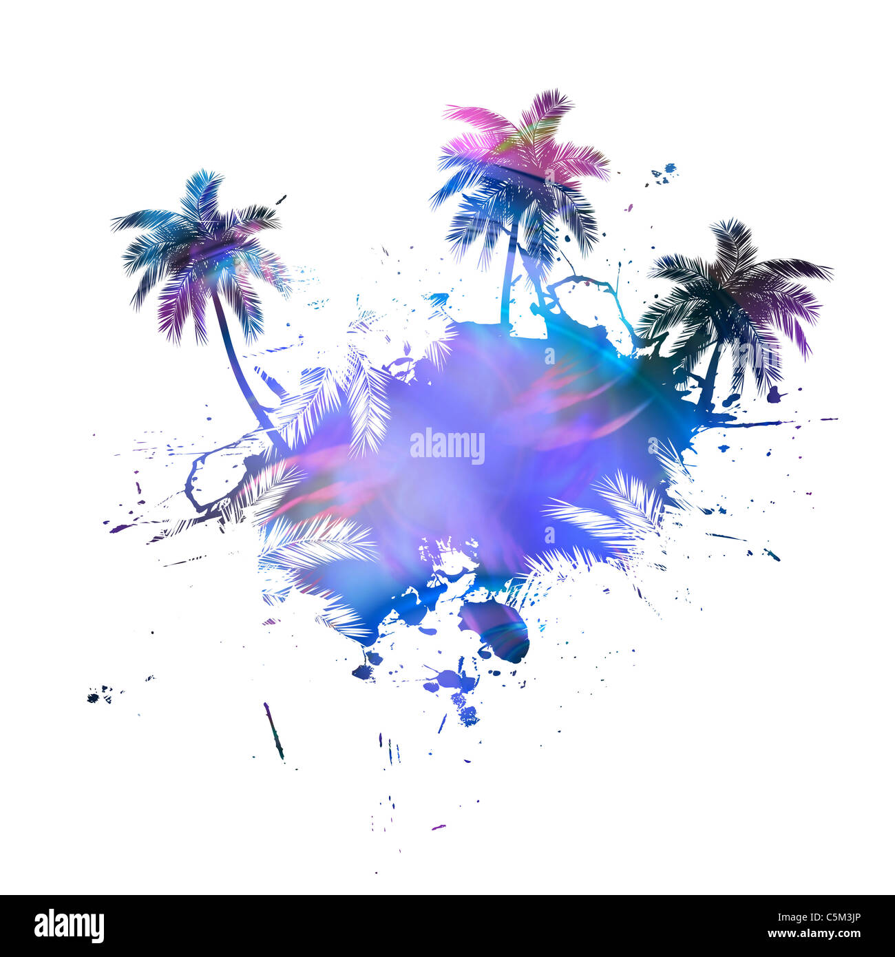 Grungy tropical palm tree graphic with lots of splatter Stock Photo - Alamy