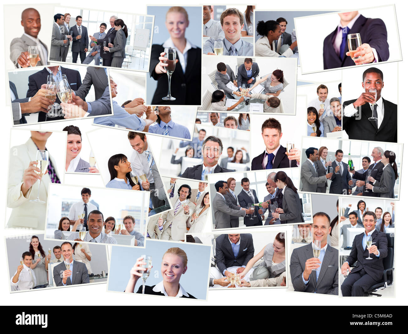 Collage of businessmen toasting and drinking champagne Stock Photo - Alamy