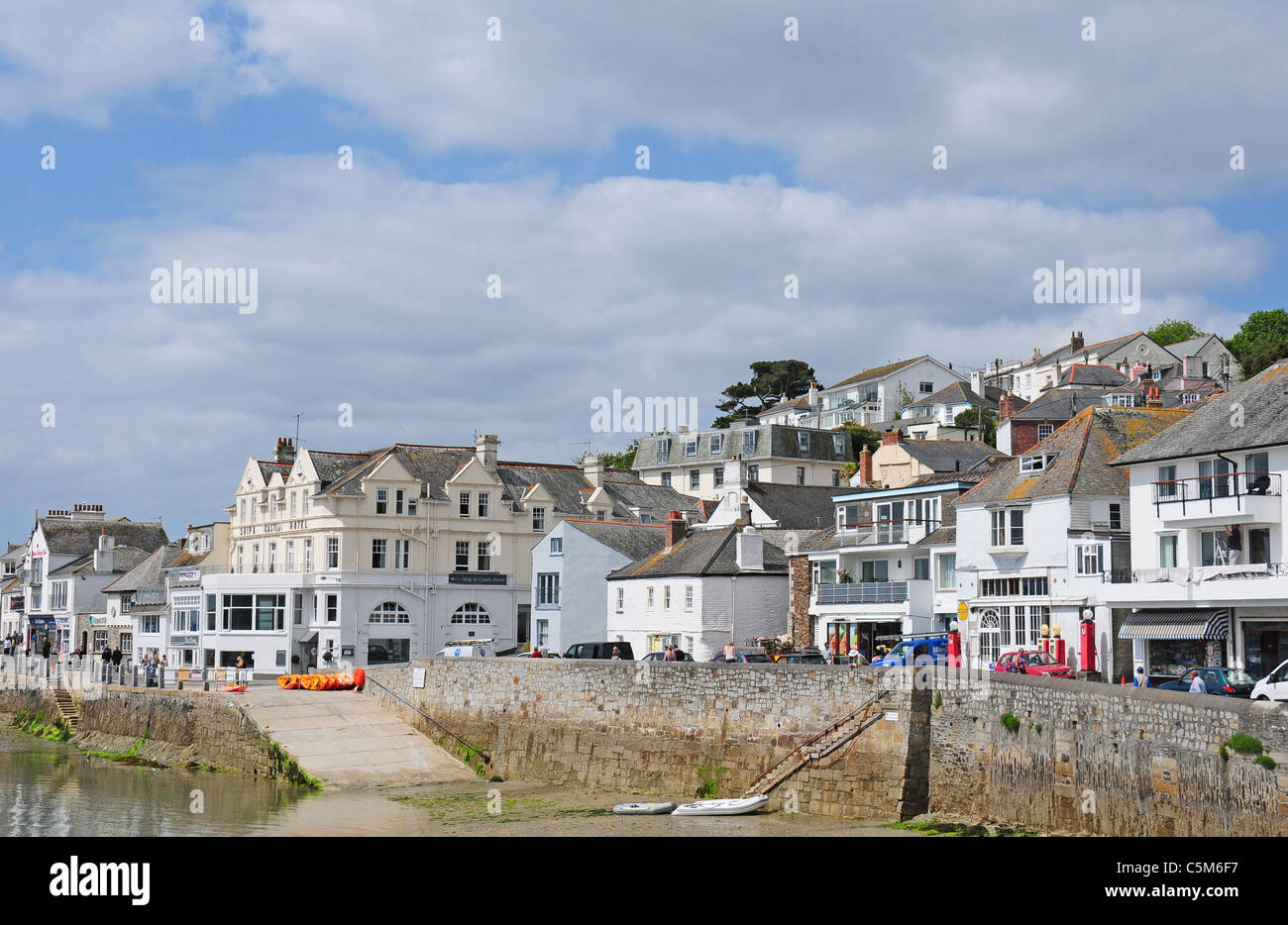 The harbour wall part of the harbour and fishing village of St. Mawes ...