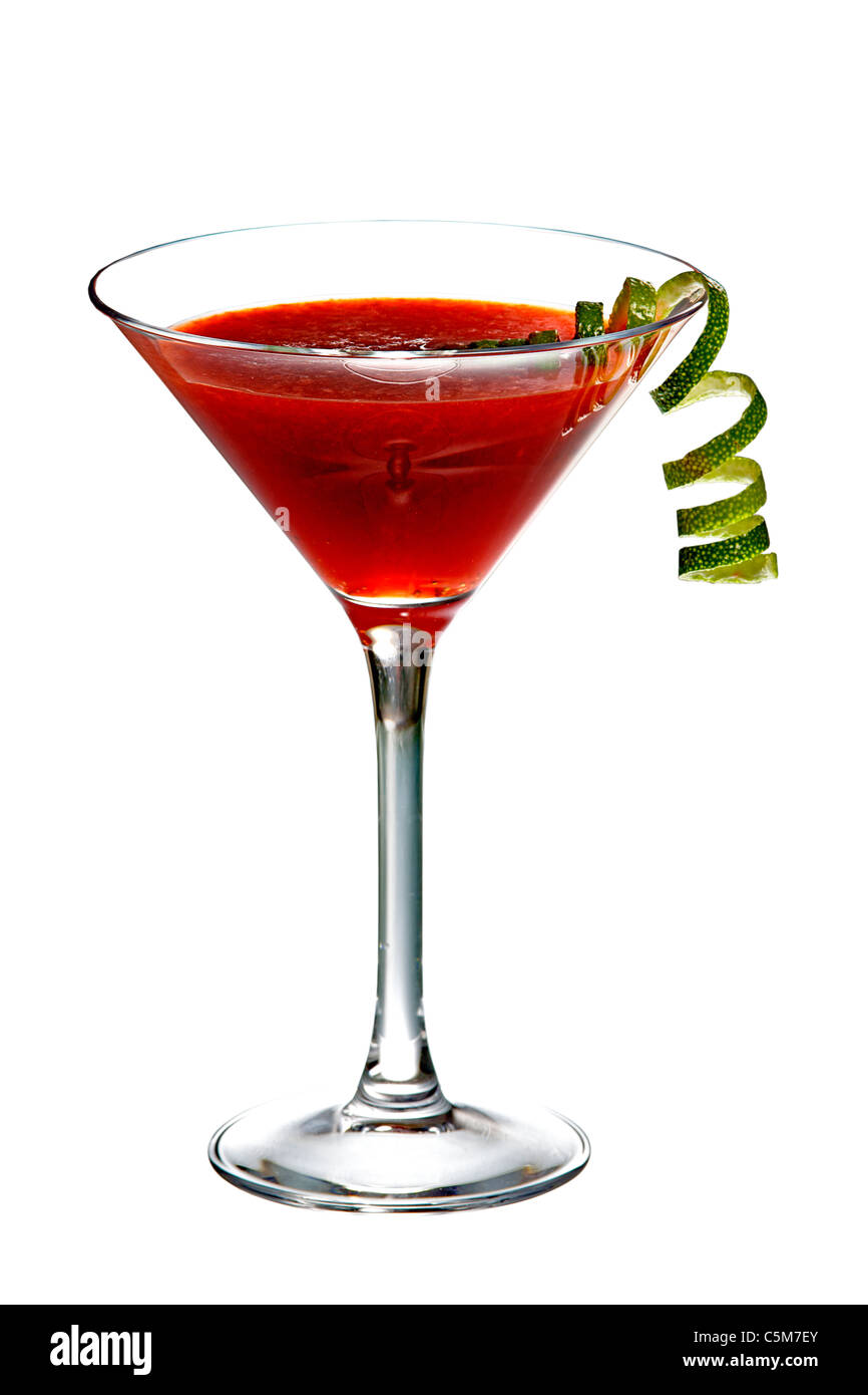 red alcohol drink on white background Stock Photo - Alamy