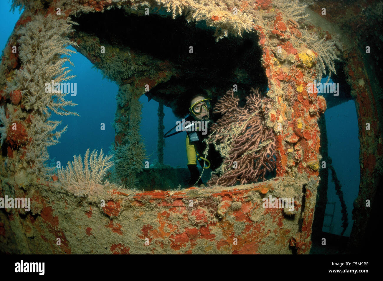 Scuba diver on the shipwreck of the Eagle Stock Photo - Alamy