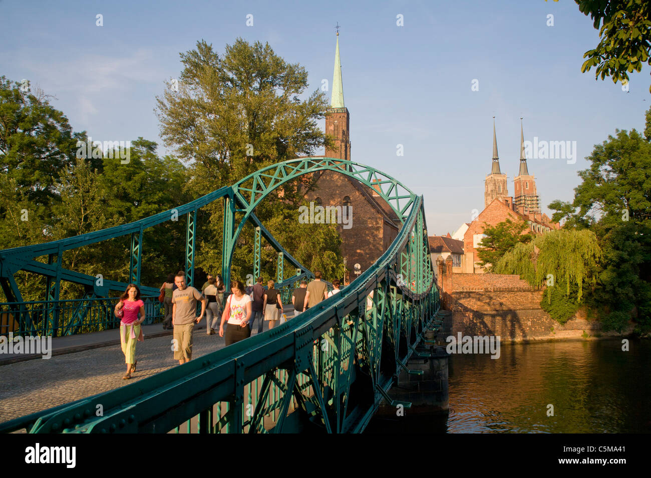 Wroclaw, Poland, Lower Silesia. People on Tumski Bridge from Bridge of ...