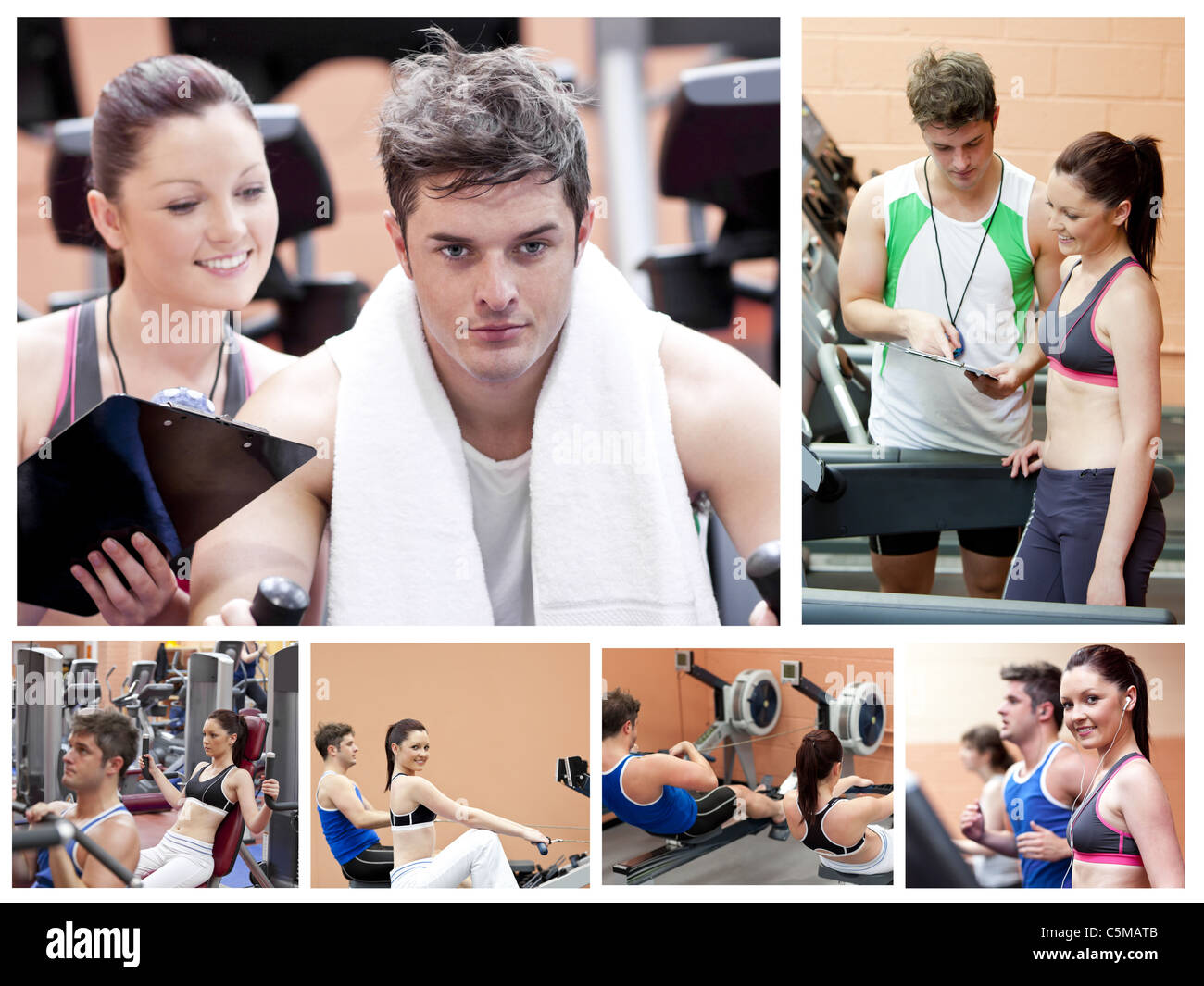 Collage of a couple doing exercises Stock Photo - Alamy