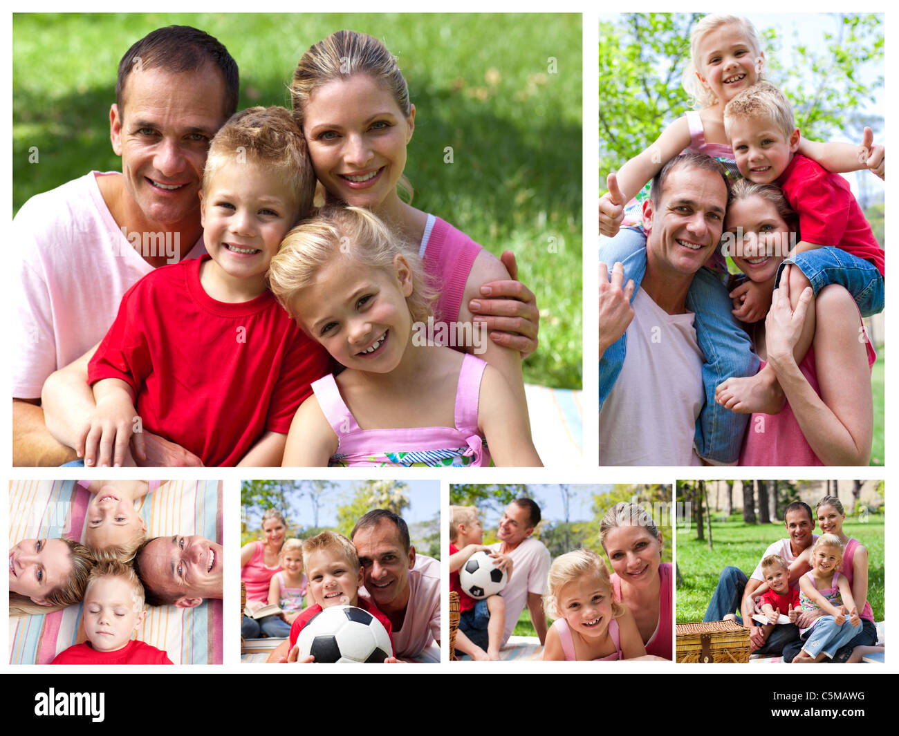 Collage of a family enjoying moments together in a park Stock Photo - Alamy