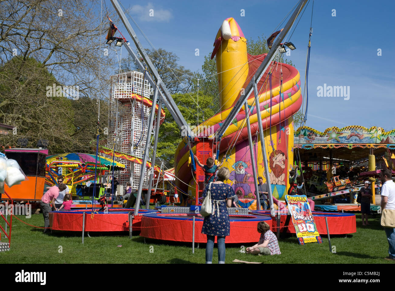 Fairground rides at a funfair Royal Victoria Park, Bath Somerset UK ...