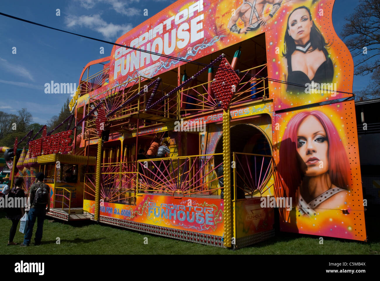 The fun house at a funfair in fun Royal Victoria Park, Bath Somerset UK ...