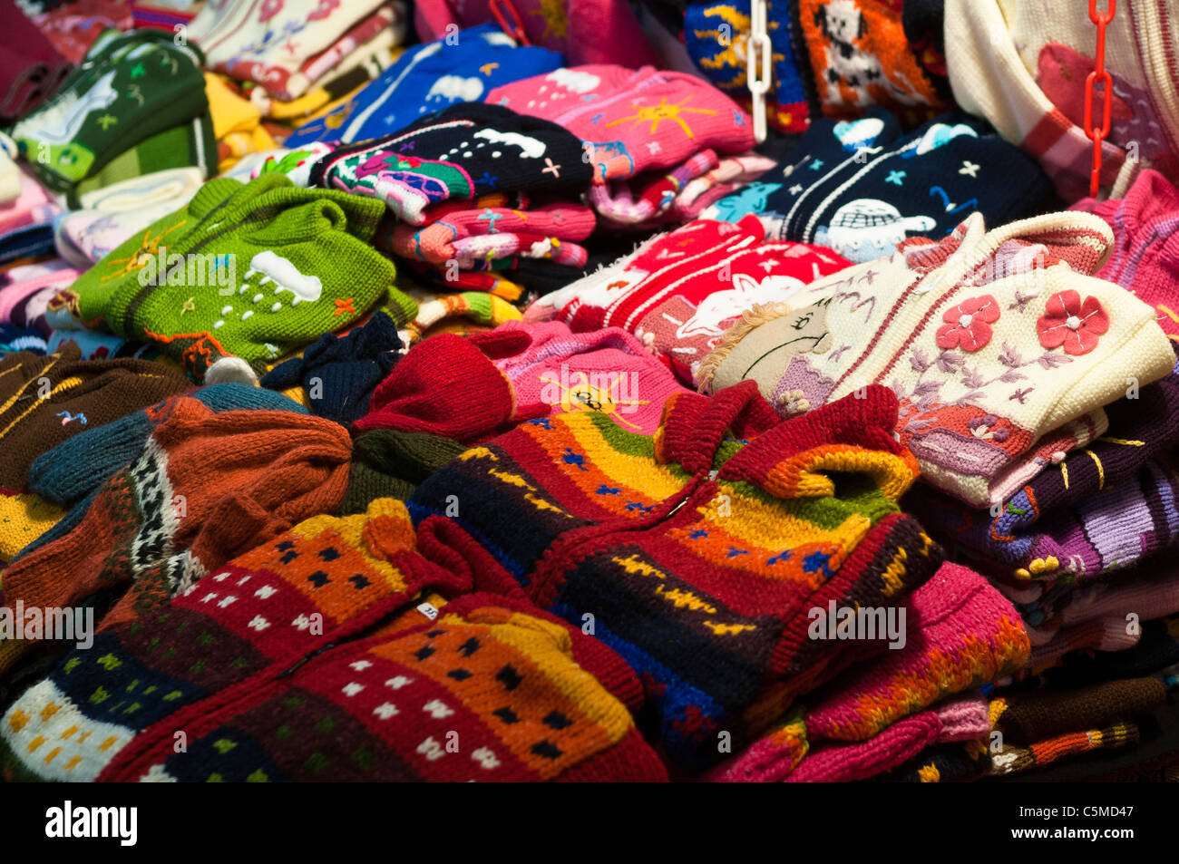 Different cotton textil products on display at a market stall Stock ...